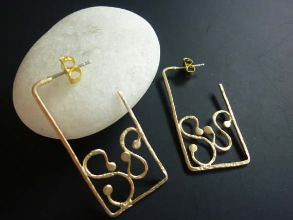 Rectangle Hoop Earrings In Gold-big Rectangle Hoops-gold Hoop Earrings ...